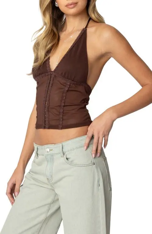 EDIKTED Lucie Lacy Mesh Halter Top
