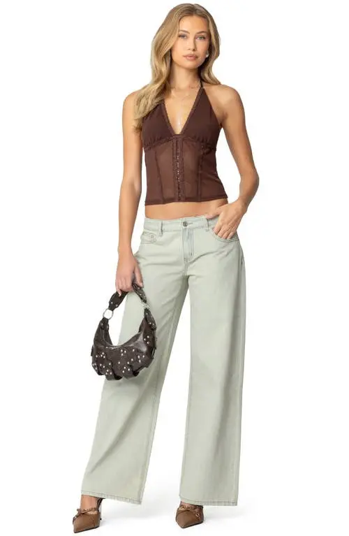 EDIKTED Lucie Lacy Mesh Halter Top