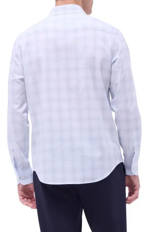 Bugatchi Axel Windowpane Check Shaped Fit Stretch Cotton Button-up Shirt - Ice