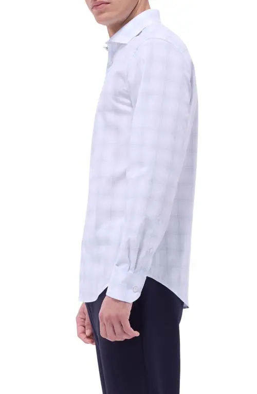 Bugatchi Axel Windowpane Check Shaped Fit Stretch Cotton Button-up Shirt - Ice