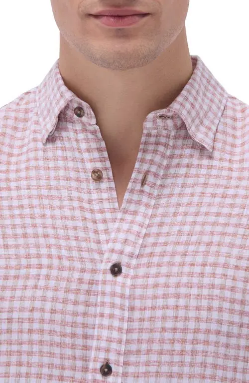 Bugatchi Julian Check Slub Linen Button-up Shirt - Brick