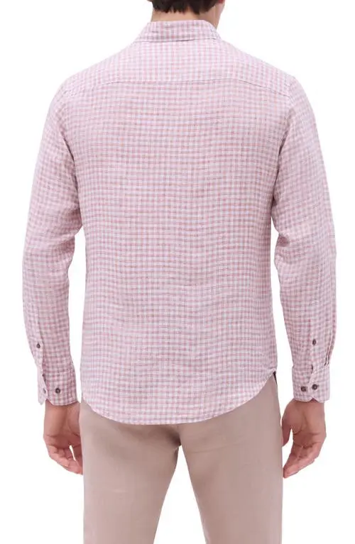Bugatchi Julian Check Slub Linen Button-up Shirt - Brick