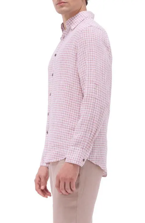 Bugatchi Julian Check Slub Linen Button-up Shirt - Brick