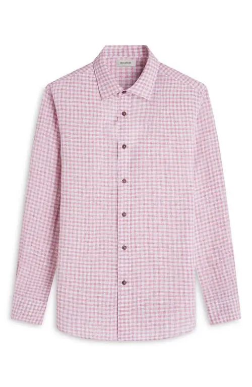 Bugatchi Julian Check Slub Linen Button-up Shirt - Brick