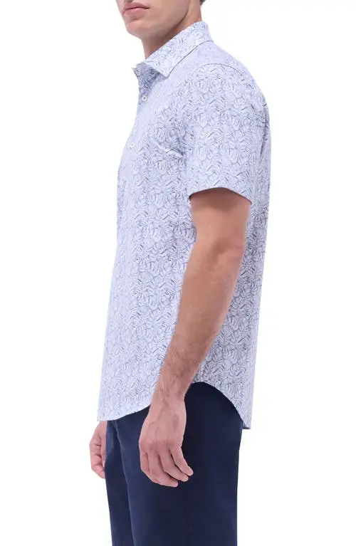 Bugatchi Miles Ooohcotton® Leaf Print Short Sleeve Button-up Shirt - Navy
