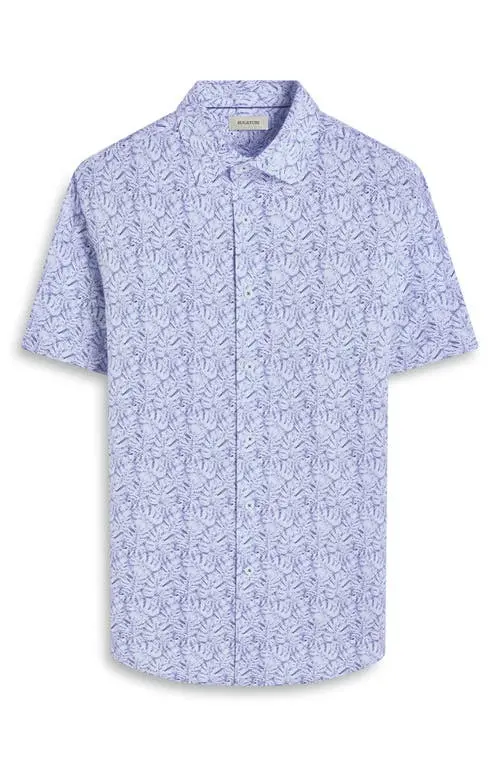 Bugatchi Miles Ooohcotton® Leaf Print Short Sleeve Button-up Shirt - Navy