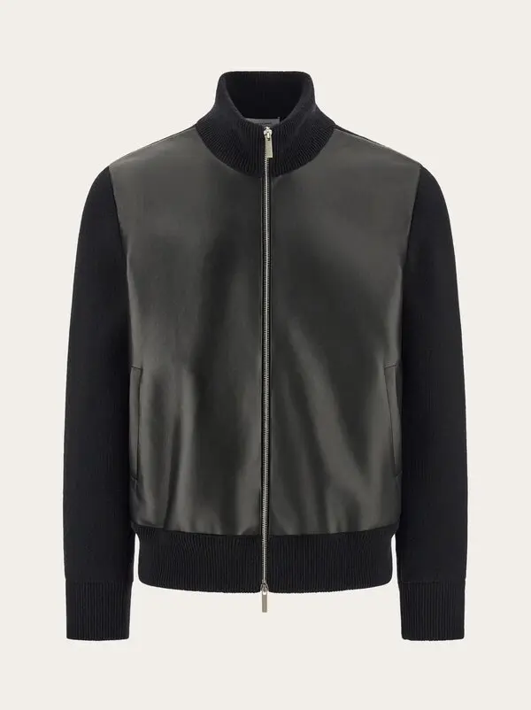 FERRAGAMO Bomber Jacket In Leather And Wool - Black