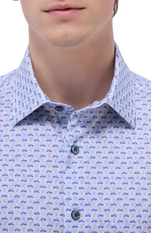 Bugatchi Miles Ooohcotton® Motorcycle Print Short Sleeve Button-up Shirt - Peacock