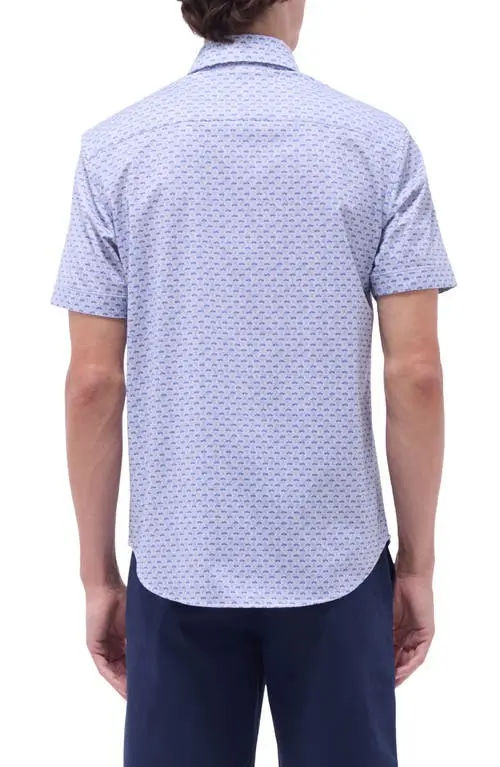 Bugatchi Miles Ooohcotton® Motorcycle Print Short Sleeve Button-up Shirt - Peacock