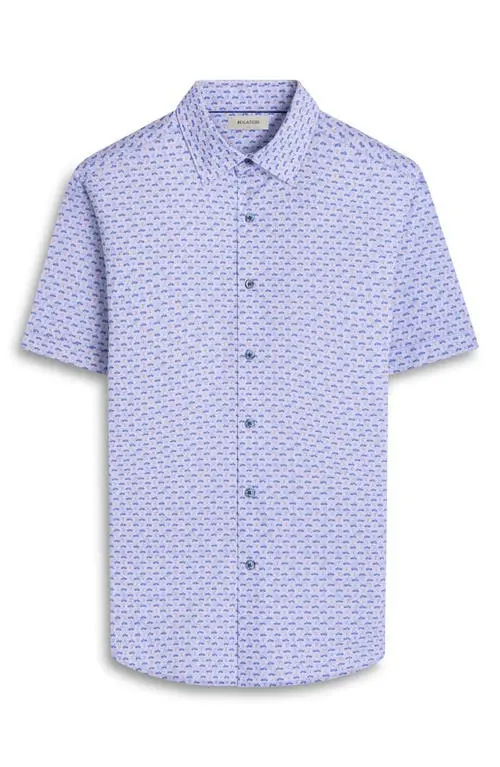 Bugatchi Miles Ooohcotton® Motorcycle Print Short Sleeve Button-up Shirt - Peacock