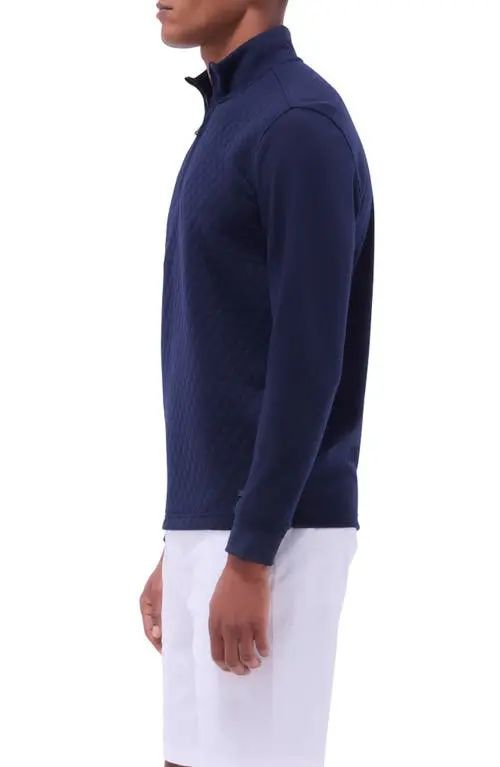 Bugatchi Quilted Quarter Zip Pullover - Navy