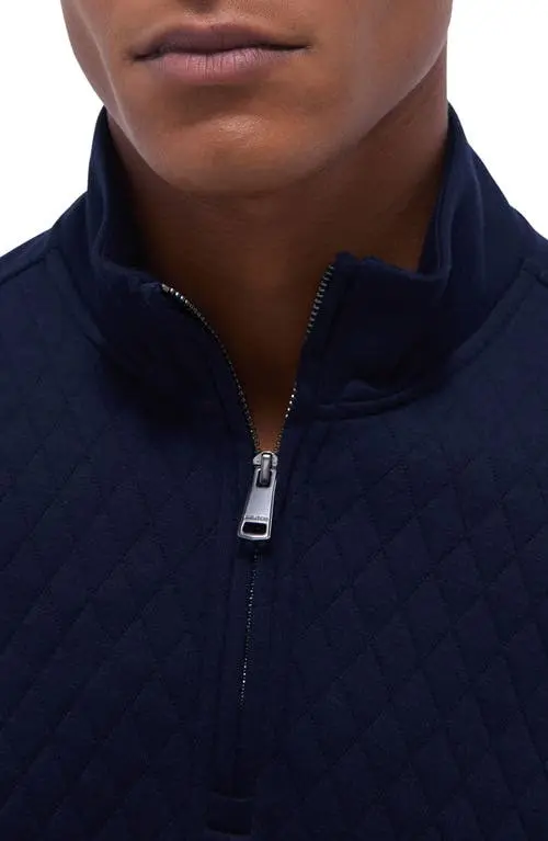 Bugatchi Quilted Quarter Zip Pullover - Navy