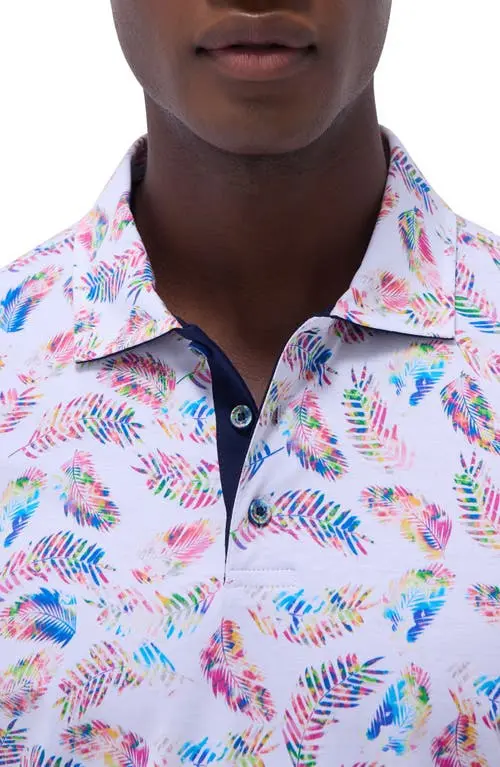 Bugatchi Hendrix Digital Leaf Print Pima Cotton Polo - White