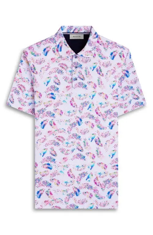 Bugatchi Hendrix Digital Leaf Print Pima Cotton Polo - White