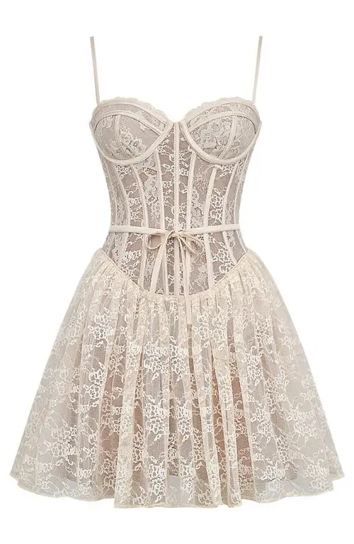 lace overlay dress midi Matilda Frill Trim Lace Overlay Midi Dress Floral White main image 0