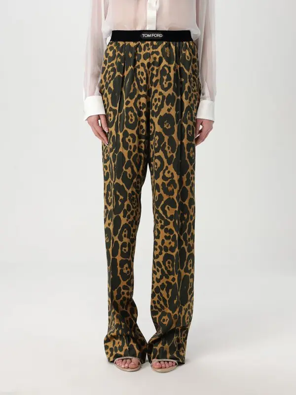 TOM FORD Leopard Print Wide Leg Trousers - Brown