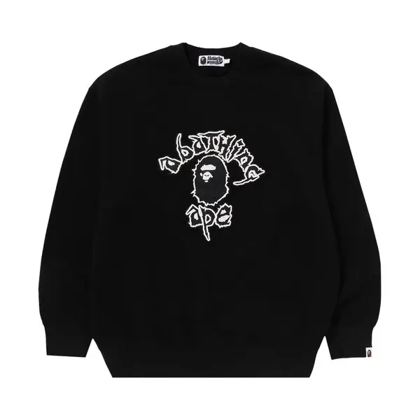 A BATHING APE Mad Ape College Heavy Washed Crewneck - Black