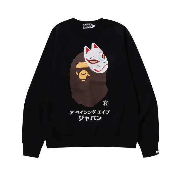 A BATHING APE Japanese Fox Mask Crewneck - Black