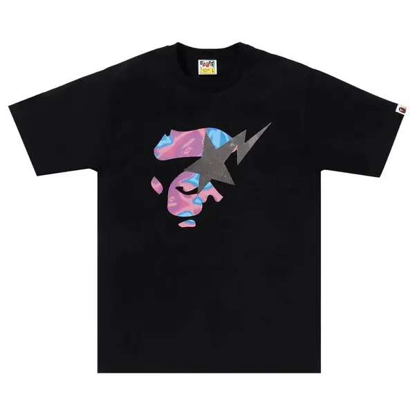 A BATHING APE Liquid Camo Ape Face Sta Tee - Black