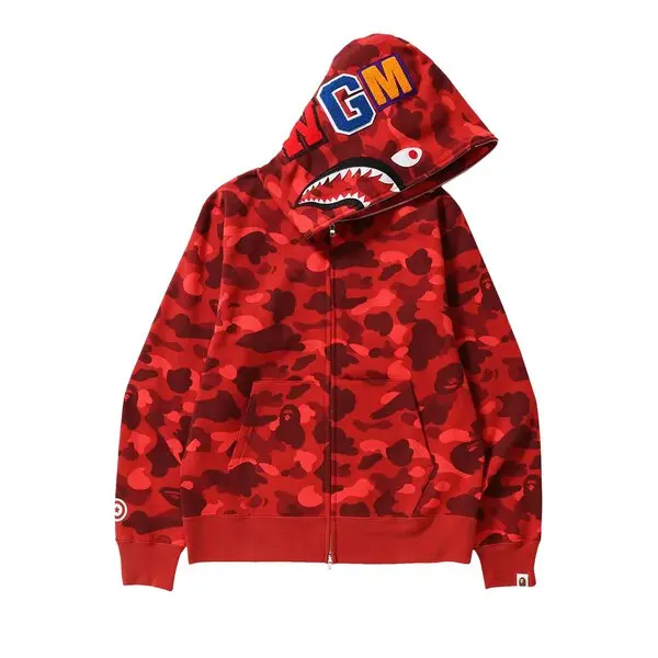 A BATHING APE Color Camo Shark Full Zip Hoodie - Red
