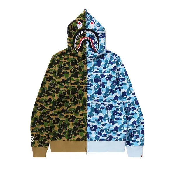 A BATHING APE Abc Camo Crazy Shark Full Zip Hoodie - Green