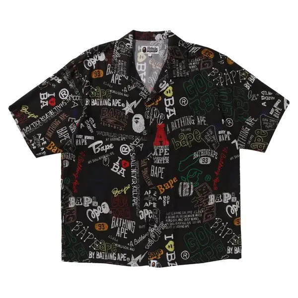 A BATHING APE Hand Draw Open Collar Short-sleeve Shirt - Black