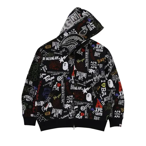A BATHING APE Hand Draw Pattern Shark Zip Hoodie