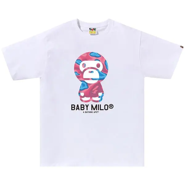 A BATHING APE Liquid Camo Baby Milo Tee /pink - White