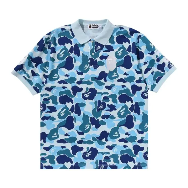 A Bathing Ape Abc Camo Ape Head One Point Polo - Blue | Editorialist