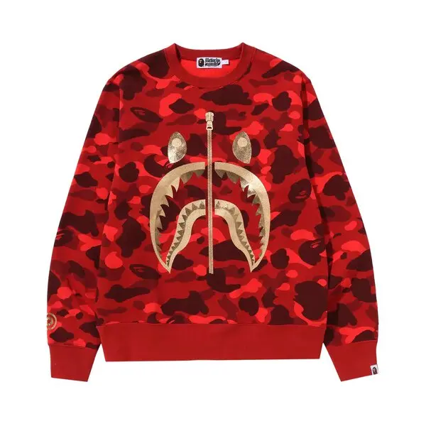 A BATHING APE Color Camo Shark Crewneck - Red