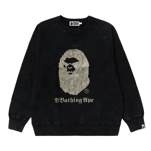 BAPE A Bathing Ape Overdye Relaxed Fit Crewneck - Black