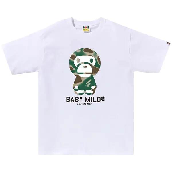 A BATHING APE Liquid Camo Baby Milo Tee /olive Drab - White