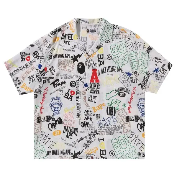 A BATHING APE Hand Draw Open Collar Short-sleeve Shirt - White