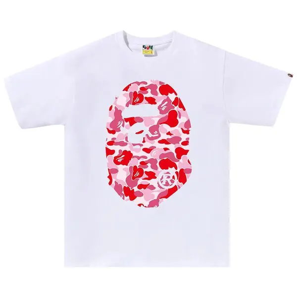 A BATHING APE Abc Camo Big Ape Head Tee /pink - White