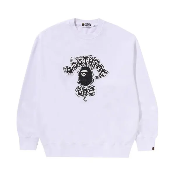 A BATHING APE Mad Ape College Heavy Washed Crewneck - White