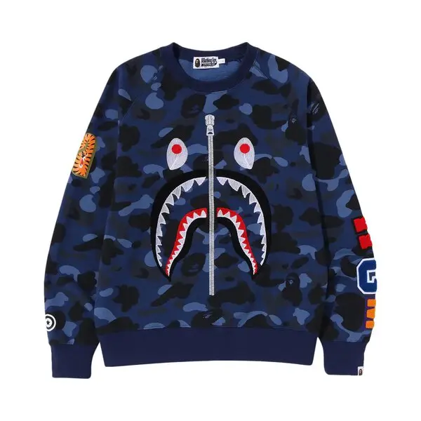 A BATHING APE Color Camo Embroidery Shark Crewneck - Blue
