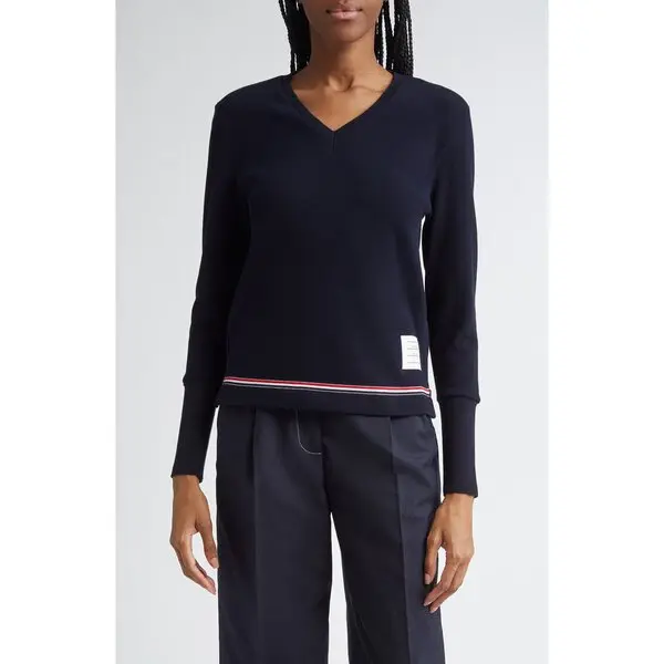 Thom Browne Tricolor Trim V-neck Sweater
