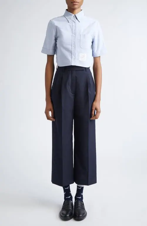 Thom Browne School Uniform Pleated High-waist Cropped Trousers