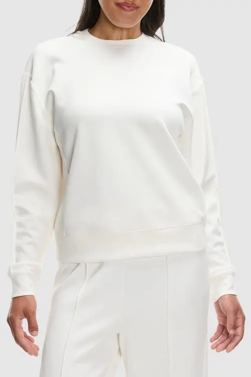 PELOTON Washed Interlock Pintuck Crewneck - Pearl