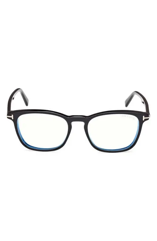 TOM FORD 52mm Square Optical Glasses - Black Eco / T Logo