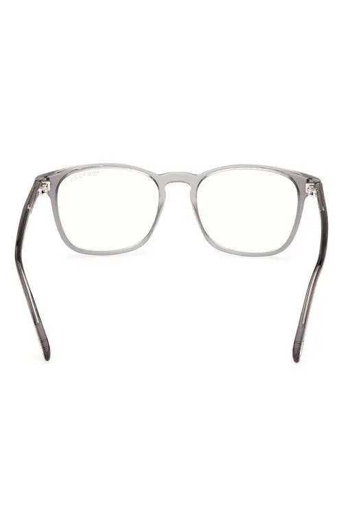 TOM FORD 52mm Square Optical Glasses - Grey / T Logo / Blue Block