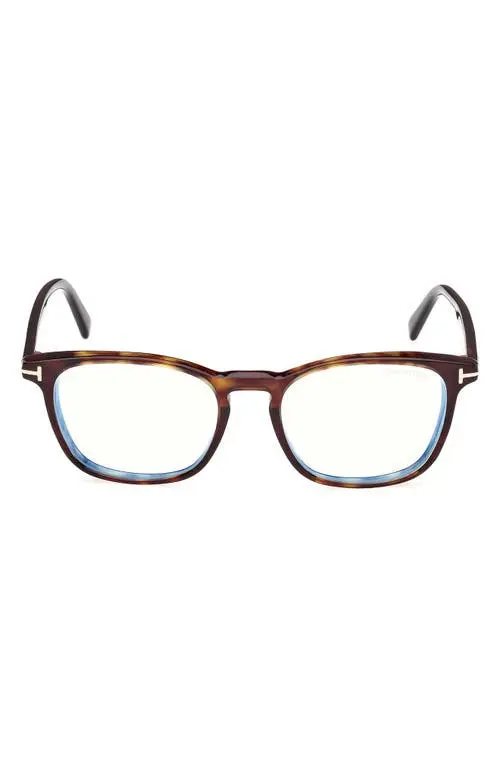 TOM FORD 52mm Square Optical Glasses - Havana Eco / T Logo