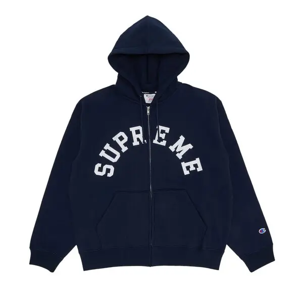 Supreme X Champion Zip Up Hooded Sweatshirt 'navy - Blue