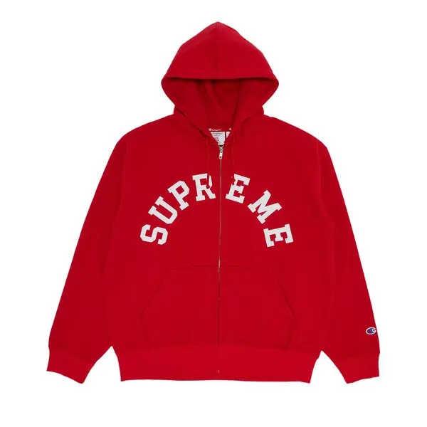 Supreme X Champion Zip Up Hooded Sweatshirt - Red