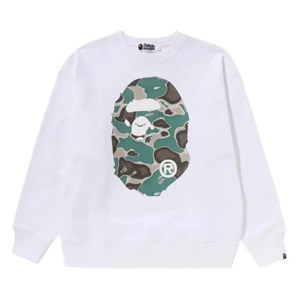 A BATHING APE Liquid Camo Ape Head Crewneck Sweatshirt - White