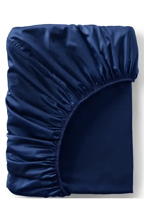LANDS' END 417 Thread Count Premium Supima Cotton No Iron Sateen Fitted Bed Sheet - Deep Sea Navy