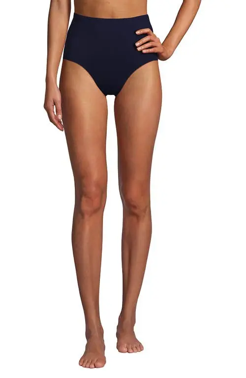 LANDS' END Sculpting Suit Retro High Waisted Bikini Bottom - Deep Sea Navy