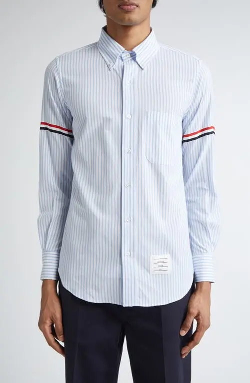 Thom Browne Armband Stripe Cotton Button-down Shirt - Light Blue