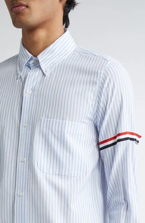 Thom Browne Armband Stripe Cotton Button-down Shirt - Light Blue