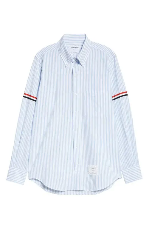 Thom Browne Armband Stripe Cotton Button-down Shirt - Light Blue